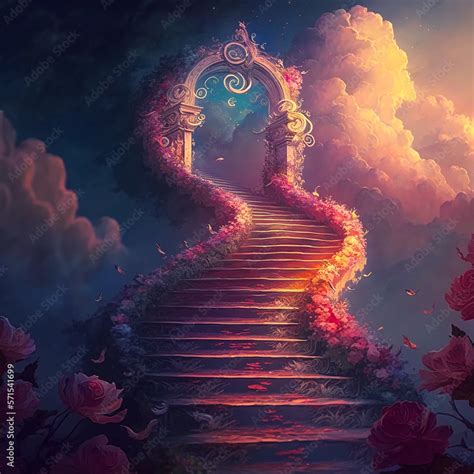 Digital Illustration Of A Stairway To Heaven Magical Fantastic