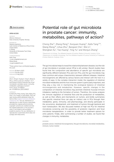 Pdf Potential Role Of Gut Microbiota In Prostate Cancer Immunity