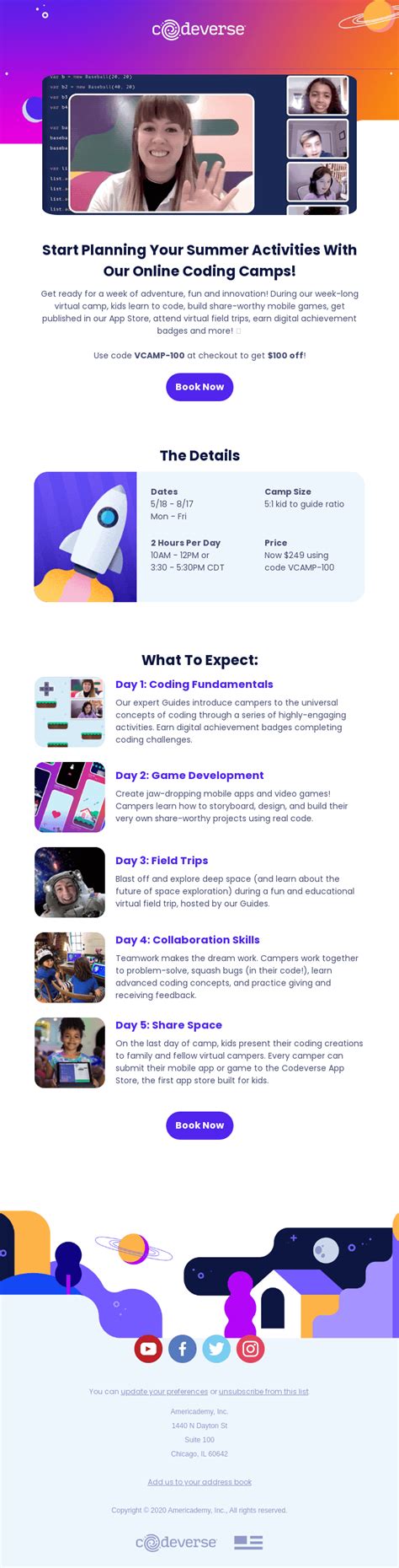 Get 100 Off Virtual Summer Camp From Codeverse Desktop Email View Really Good Emails