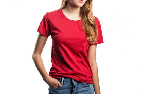 A Woman Wearing A Red Shirt That Says Shes Wearing A Red Shirt