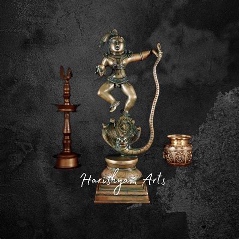 18 Vintage Brass Kalinga Narthana Krishna Statue For Pooja Room