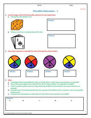 Possible Outcomes Fourth Grade Math Worksheets Biglearners