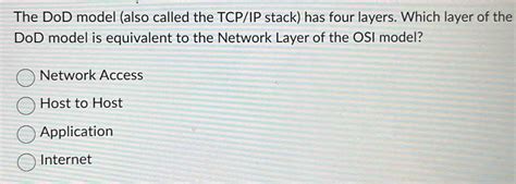 Solved The Dod Model Also Called The Tcp Ip Stack Has Four Layers