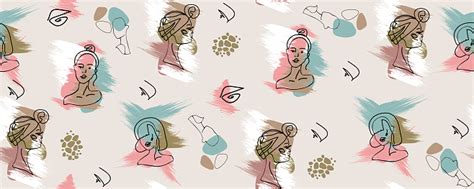 격리된 배경으로 벡터 패턴을 반복하는 여성 얼굴 및 기하학적 모양의 추상 선 도면 낙서 드로잉에 대한 스톡 벡터 아트 및 기타 이미지 낙서 드로잉 디자인 로고