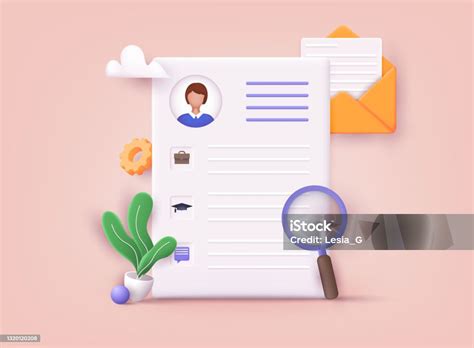 이력서 인적 자원 관리 및 채용 개념 면접 채용 대행사 3d 벡터 일러스트레이션 이력서에 대한 스톡 벡터 아트 및 기타 이미지
