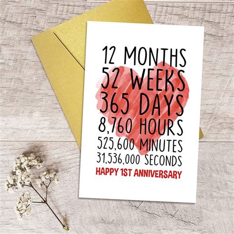 Happy 1st Anniversary Card For Him Her1 Year Wedding Anniversary