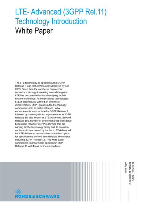 Pdf Lte Advanced 3gpp Rel 11 Technology Introduction White · Generation Partnership