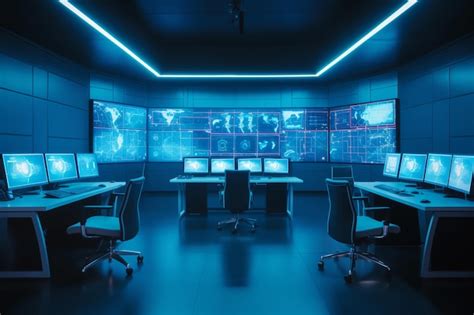 Premium Ai Image Security System Control Room Workstation Monitoring Room With Security Data
