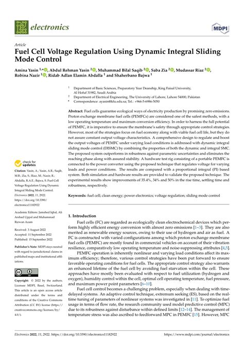 pdf fuel cell voltage regulation using dynamic integral sliding mode