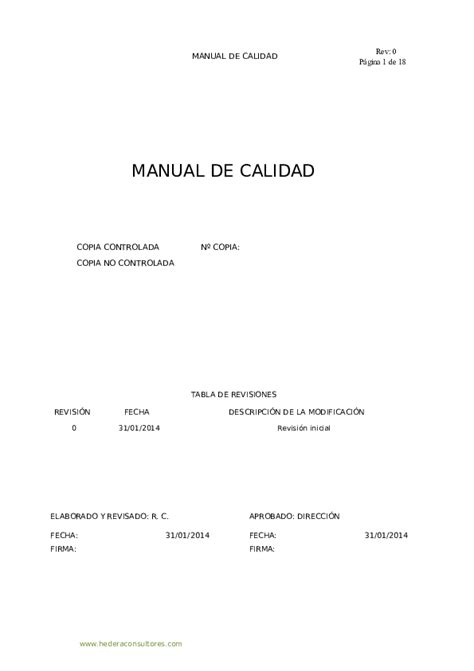 Manual De Calidad Iso 9001 Ejemplo Usan