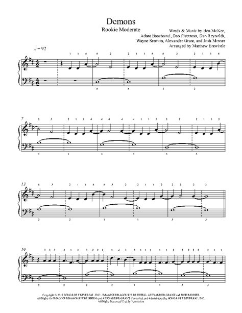 Demons By Imagine Dragons Sheet Music And Lesson Rookie Level