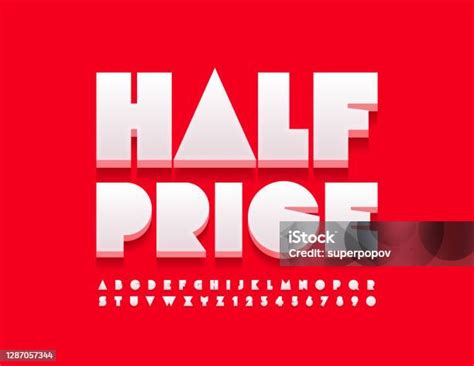 벡터 프로모션 배너 절반 가격 현대 크리에이티브 알파벳 문자 및 숫자 세트 가격에 대한 스톡 벡터 아트 및 기타 이미지 가격