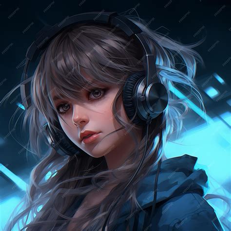 Premium Photo Anime Girl With Headphones And A Blue Background