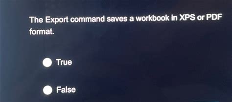 solved the export command saves a workbook in xps or pdf