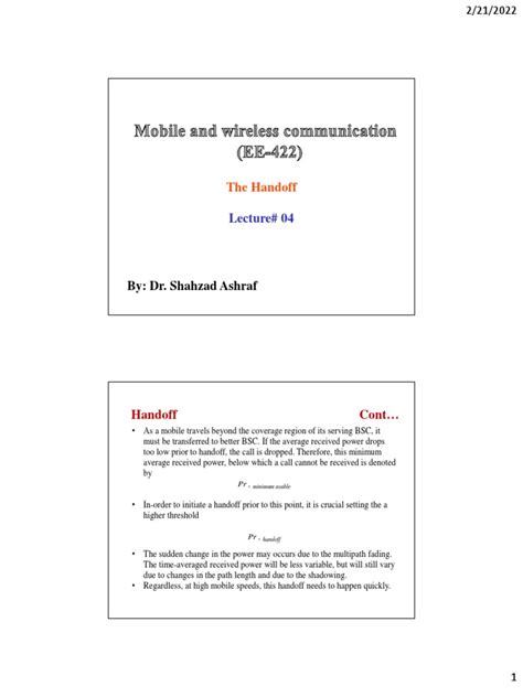 Lecture 04 The Handoff Pdf Computer Engineering Telecommunications