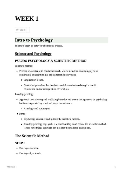 Week 1 Intro To Psychology Week 1 Topic Intro To Psychology