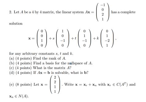 Solved Let A Be A By Matrix The Linear System Ax Chegg Com