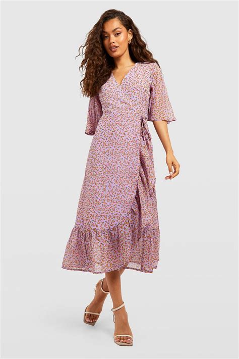 Ditsy Floral Wrap Midi Dress Boohoo Uk