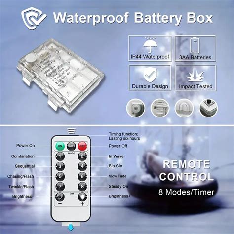 1 팩 동화 구리 와이어 조명 50100200 Led 스트링 조명 배터리 전원 원격 제어 작동 방수 8 모드 요정