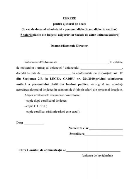 Cerere Pentru Ajutorul De Deces Ã®n Caz De Deces Al Salariatului