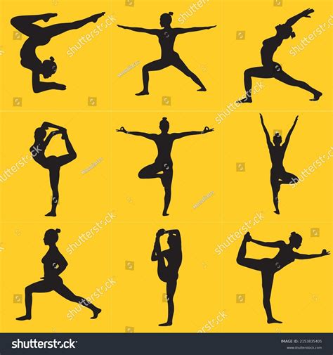 Woman Doing Different Yoga Poses Silhouette Stock Vector Royalty Free