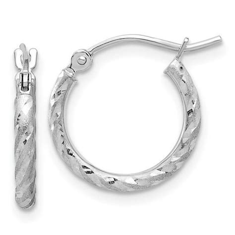 Tc1049w 14k White Gold Polished And Satin Dc 200mm Hoop Earrings