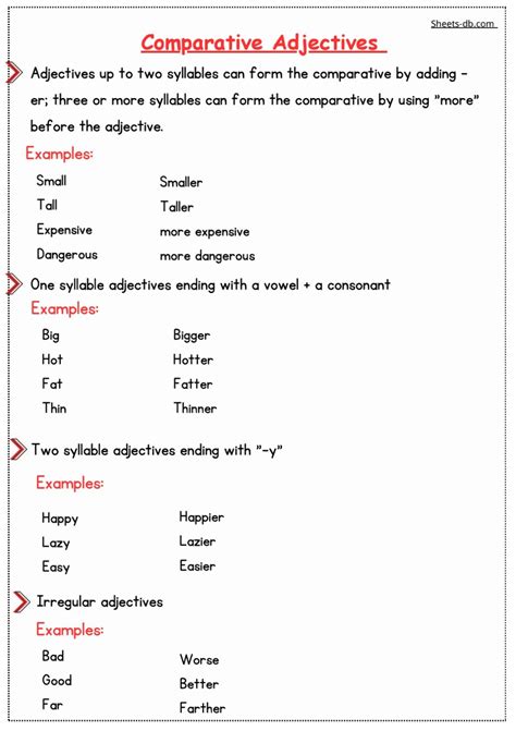 Comparative Adjectives Sheets