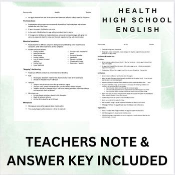 Human Development Sexual Health Sex The Menstrual Cycle Note English