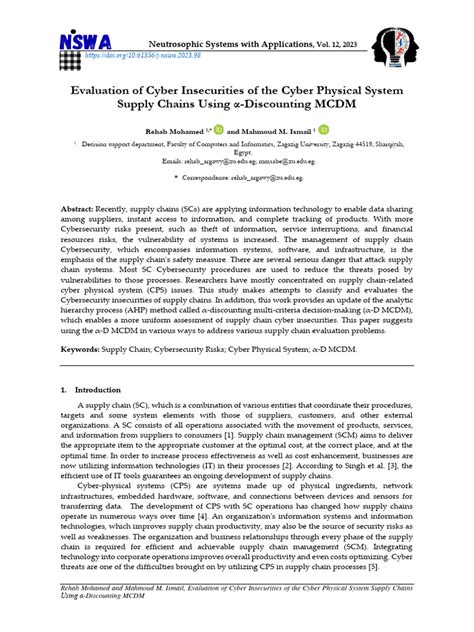 Evaluation Of Cyber Insecurities Of The Cyber Physical System Supply