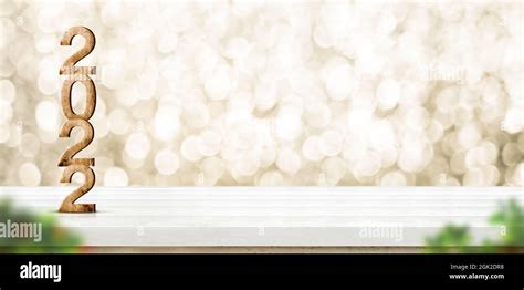2022 Happy New Year Wood Number 3d Rendering On White Wood Table With