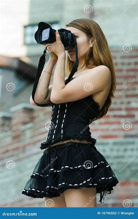Kamery Fotografii Kobiety Potomstwa Zdjęcie Stock Obraz Złożonej Z