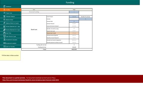 Feasibility Study Template Project Financial Model Excel XLS