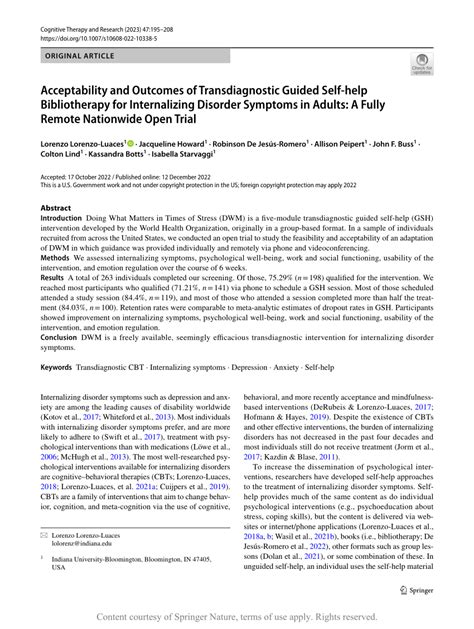 Acceptability And Outcomes Of Transdiagnostic Guided Self Help