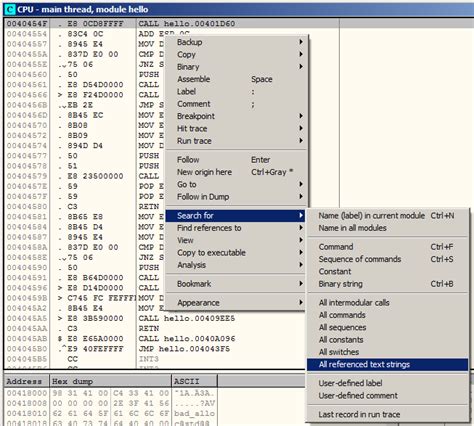 windows how to obtain memory address of string literal reverse