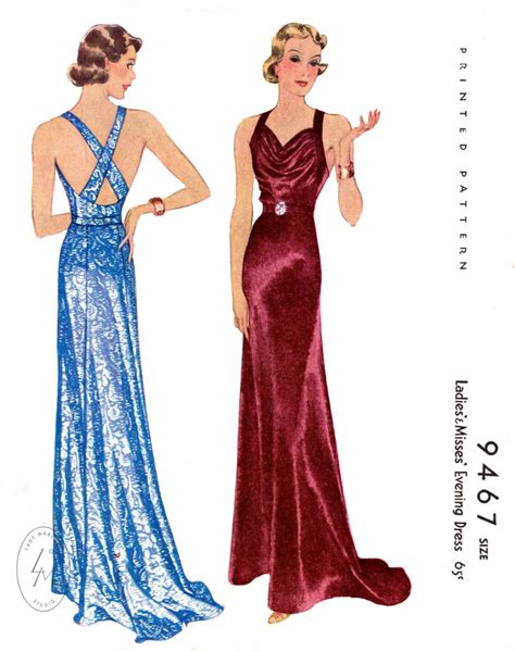 1930s Alix Vintage Evening Gown Sewing Pattern 9177 Vintage Evening