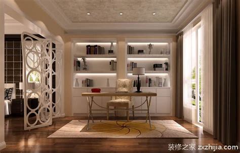 一面墙书房设计效果图 书房效果图 一面墙书柜效果图 大山谷图库