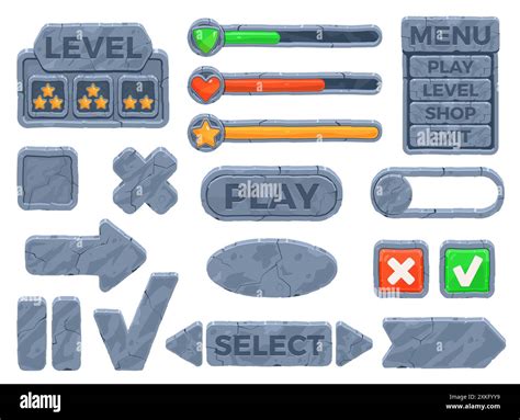 stone ui frames and buttons medieval rpg elements rock texture boards