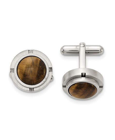 Chisel Stainless Steel Brushed Polished Tigers Eye Circle Cufflinks