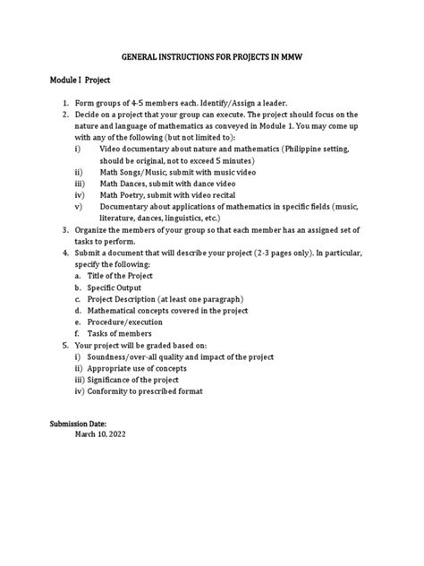 Instructions For Module 1 Project In Mmw Pdf