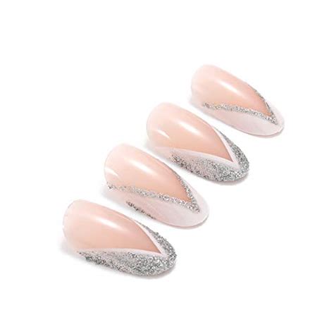 Brishow Coffin False Nails French Short Fake Nails Pink Glitter Press