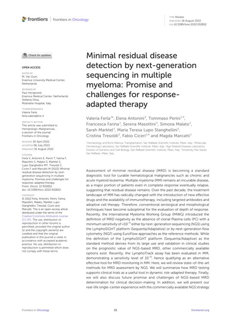 PDF Minimal Residual Disease Detection By Next Generation Sequencing