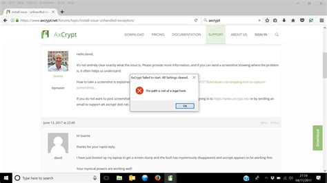 install issue unhandled exception axcrypt file security made easy