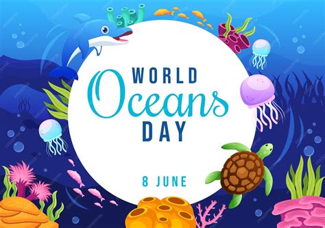 손으로 그린 템플릿에서 바다 또는 바다 식물을 보호하고 보존하는 데 도움이 되는 세계 해양의 날 그림 프리미엄 벡터