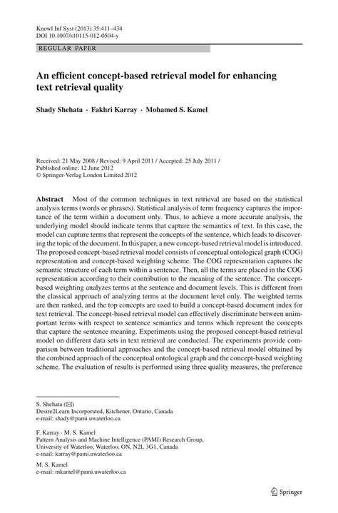 Pdf An Efficient Concept Based Retrieval Model For Enhancing Text Retrieval Quality