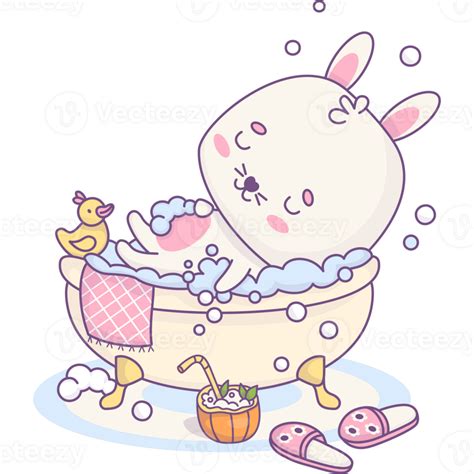 Cute Relaxed Rabbit In Bubble Bath 45717335 Png