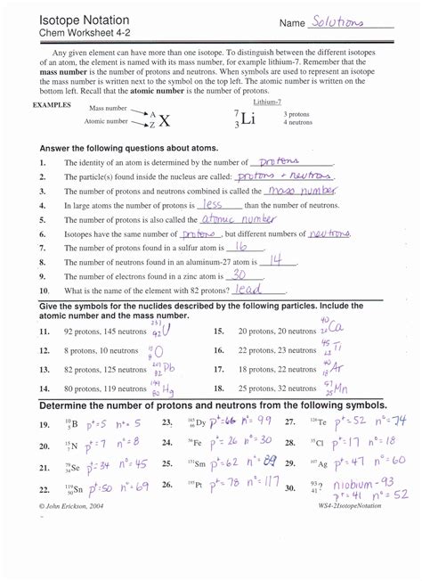 Atoms And Isotopes Worksheet Answers E