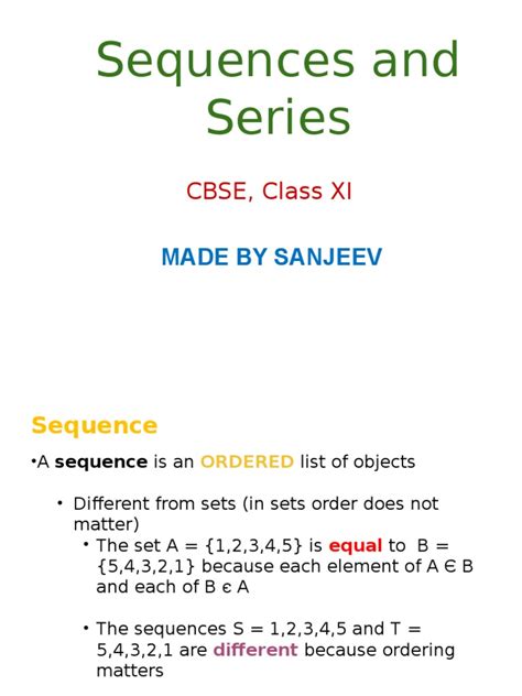 Sequences And Series Cbse Class Xi Pdf Sequence Mathematical Objects