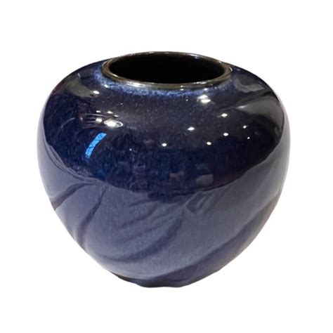 Blue Glazed Pottery Hand Thrown Pot Vase Midnight Blue 45x5 Ebay