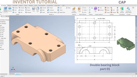 Autodesk Inventor 3d Modeling Tutorial Double Bearing Assembly Part 2 Cap Youtube