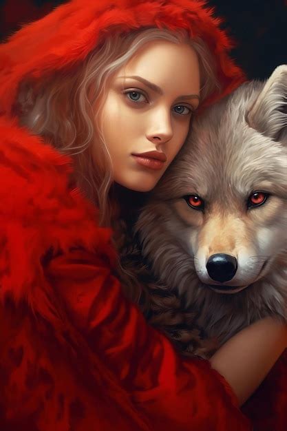 Premium Ai Image Girl Hugging A Wolf With Red Eyes Premium Ai Image Girl Hugging A Wolf With Red Eyes